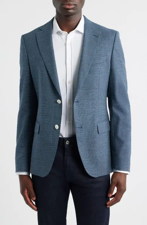 BOSS Hutson Slim-fit Micocheck Sport Coat - Dark Blue