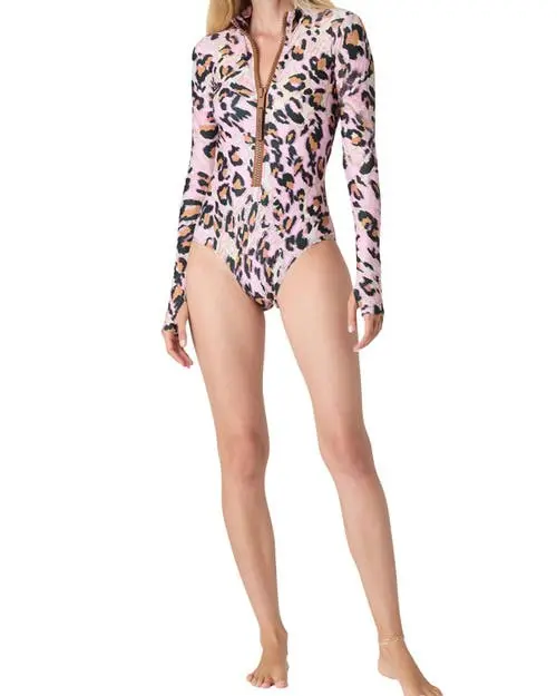 WATSKIN Ryann Long Sleeve Bodysuit - Pink Leopard