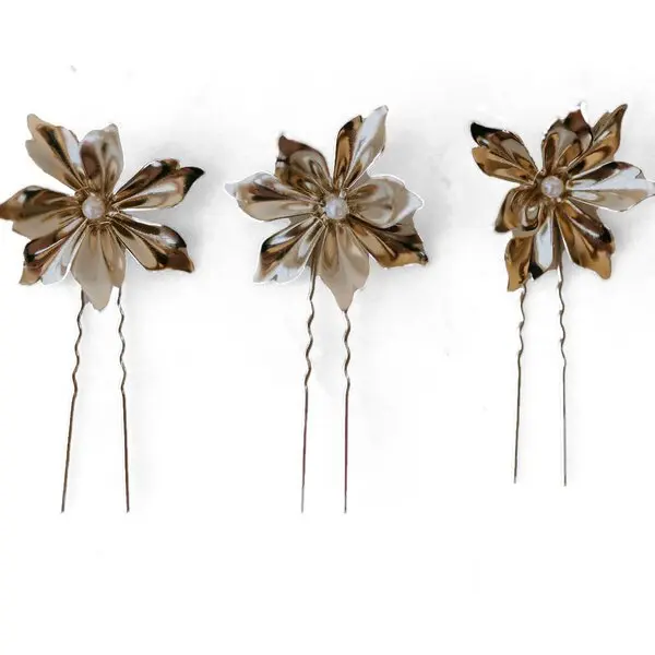 UNTAMED PETALS Comet Pearl Hair Pins Set Of Three - Gold