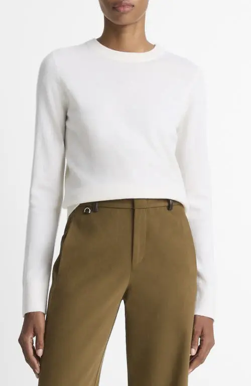 Vince Ribbed Crewneck Cashmere Sweater - White