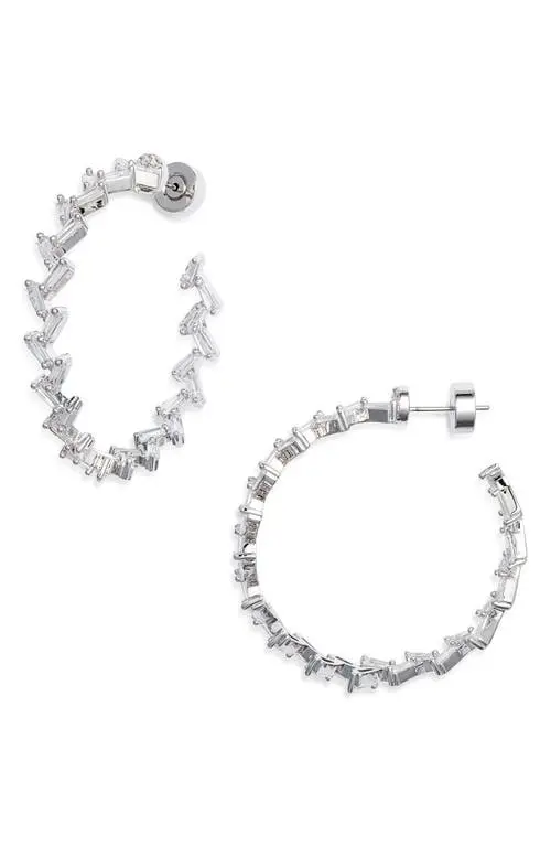 Nordstrom Baguette Cubic Zirconia Hoop Earrings - Clear- Silver