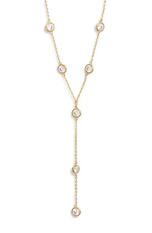 Nordstrom Cubic Zirconia Station Y Necklace - Clear- Gold
