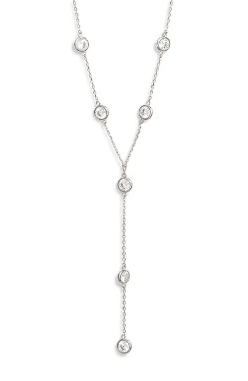 Nordstrom Cubic Zirconia Station Y Necklace - Clear- Silver