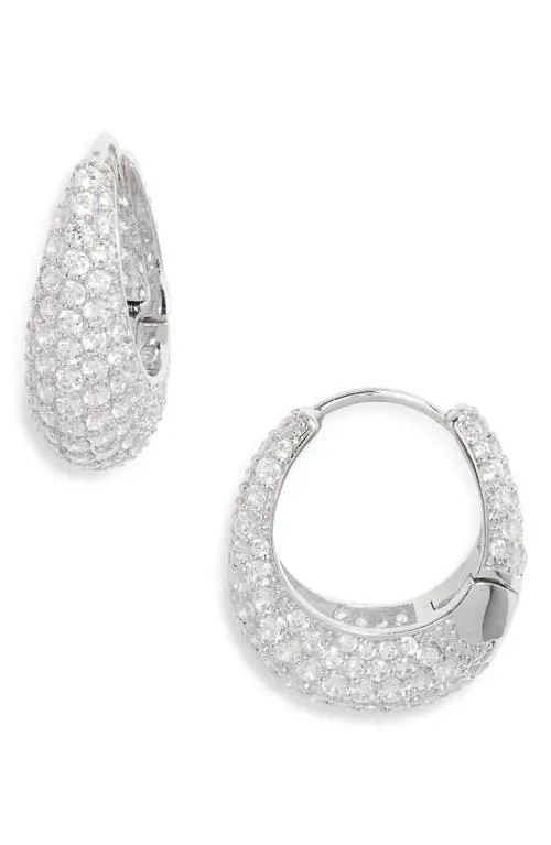 Nordstrom Cubic Zirconia Pavé Oval Hoop Earrings - Clear- Silver