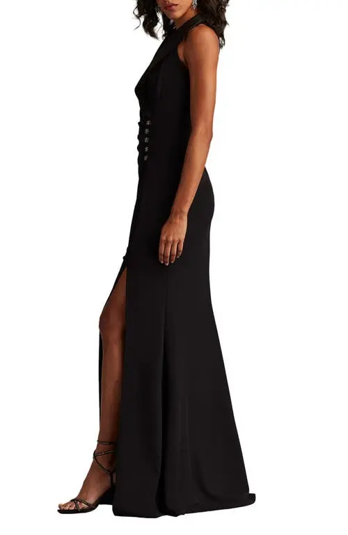 Tadashi Shoji Sleeveless Crepe Tuxedo Gown