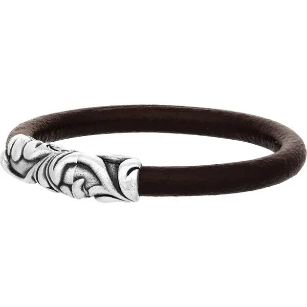 John Varvatos Gothic Leather Bracelet - Silver