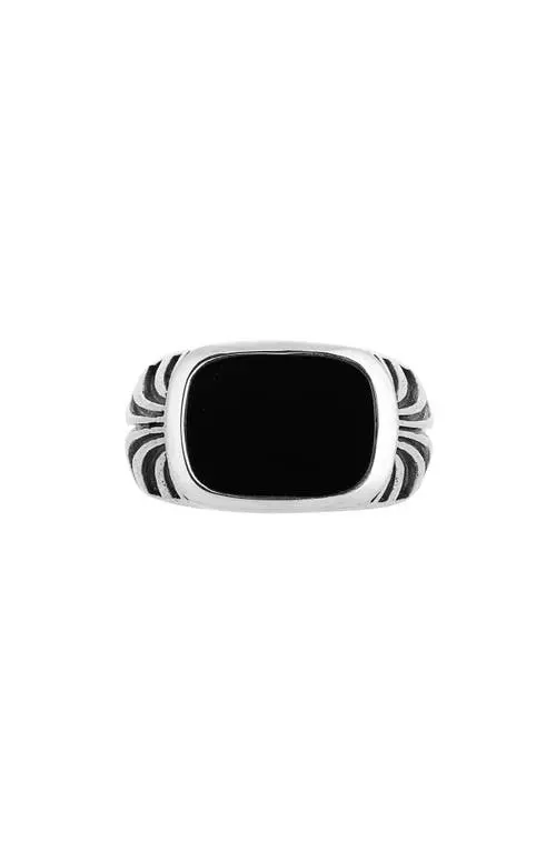 John Varvatos Deco Onyx Signet Ring - Silver