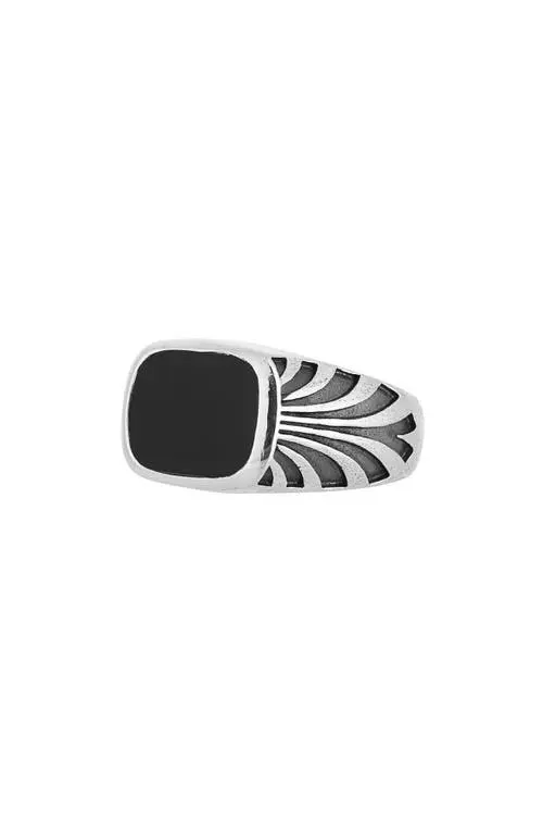 John Varvatos Deco Onyx Signet Ring - Silver