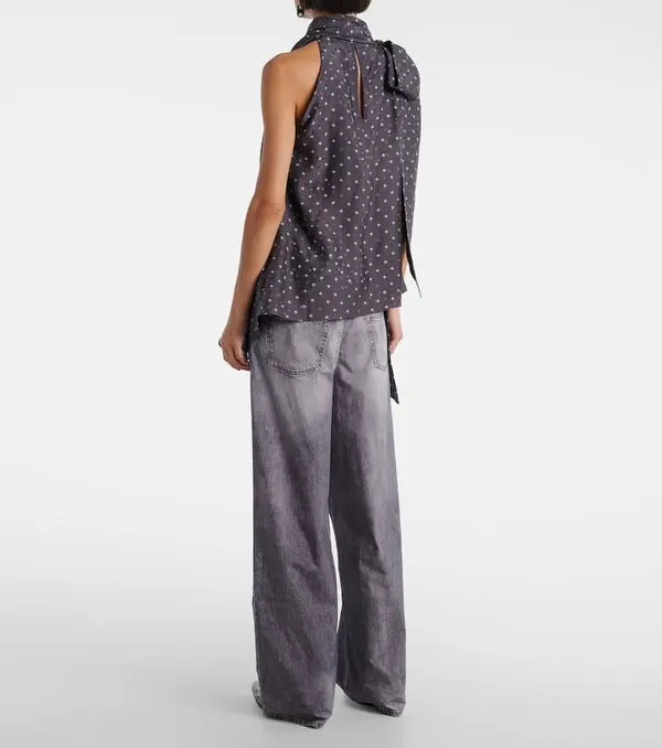 Acne Studios Bow-detail Printed Asymmetric Silk Top