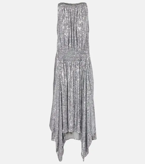 Rabanne Sequined Gathered Cocktail Dress - Silver