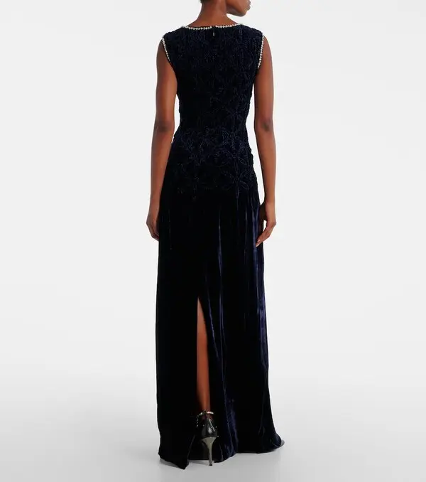 Costarellos Embellished Velvet Gown