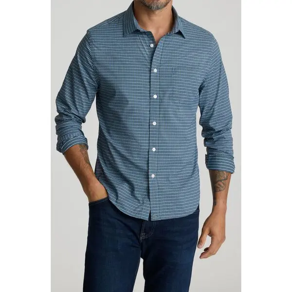 UNTUCKIT Delune Check Performance Button-up Shirt - Green Blue