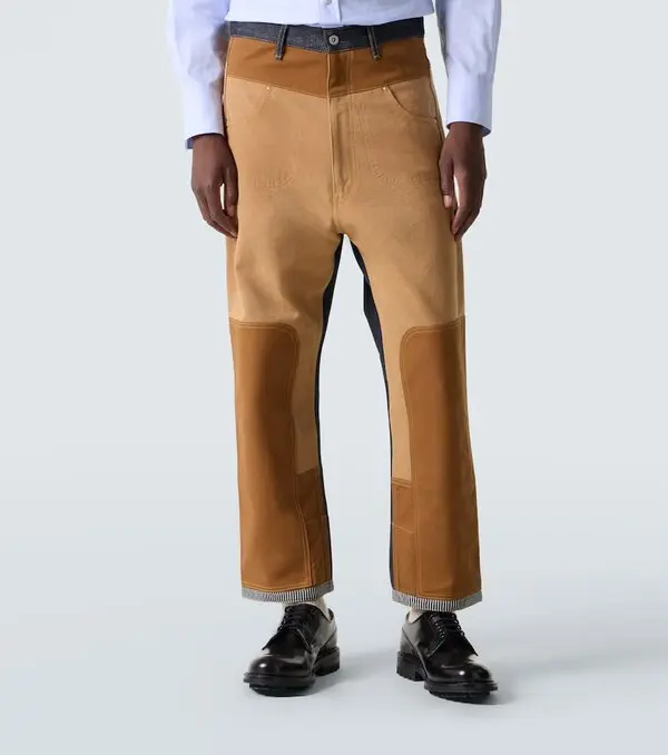 Junya Watanabe Patchwork Denim And Suede Straight Pants