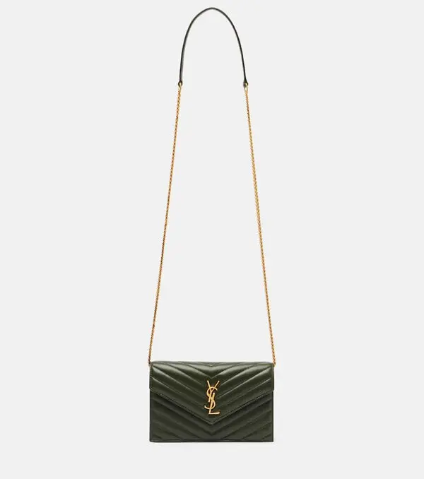 Saint Laurent Cassandre Envelope Leather Wallet On Chain - Green