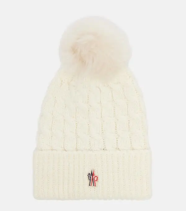 Moncler Logo Shearling-trimmed Virgin Wool Beanie - White