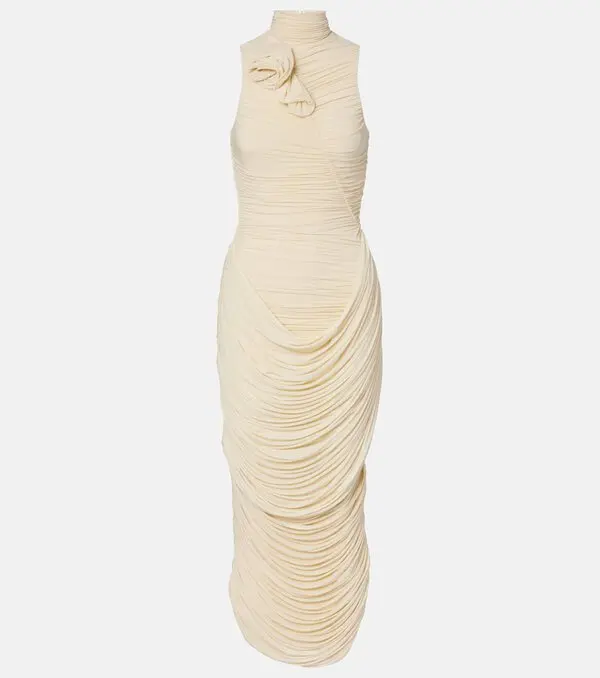 Magda Butrym Floral-appliqué Draped Ruched Gown - Beige