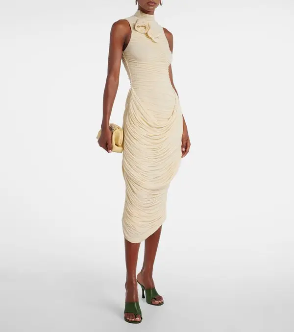Magda Butrym Floral-appliqué Draped Ruched Gown - Beige