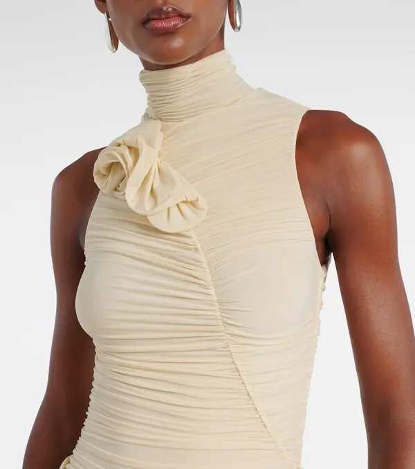 Magda Butrym Floral-appliqué Draped Ruched Gown - Beige