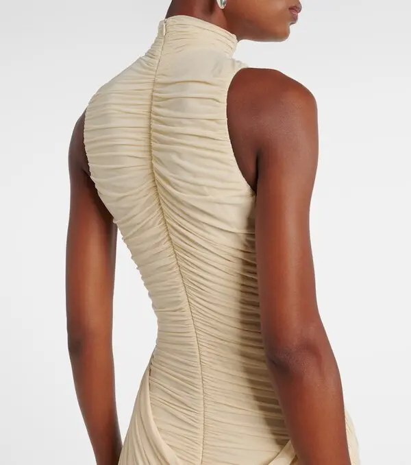 Magda Butrym Floral-appliqué Draped Ruched Gown - Beige