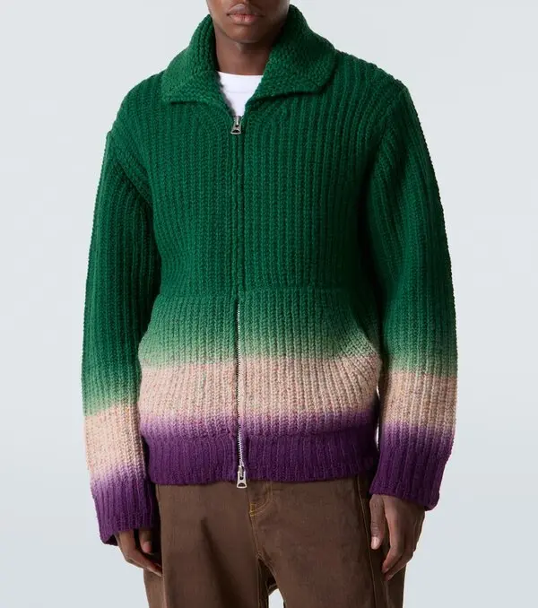 Sacai Ribbed-knit Wool Zip-up Cardigan - Green