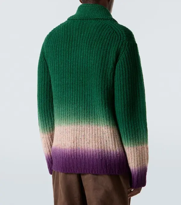 Sacai Ribbed-knit Wool Zip-up Cardigan - Green