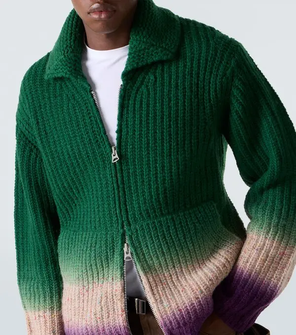 Sacai Ribbed-knit Wool Zip-up Cardigan - Green