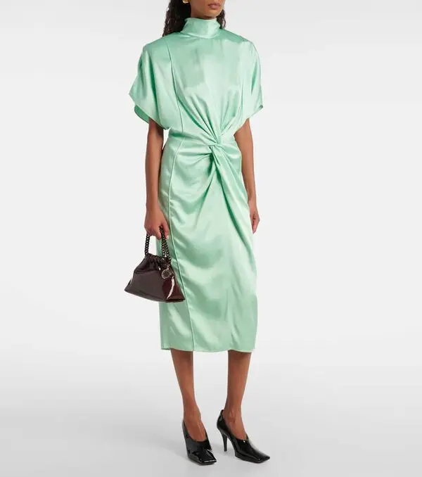 Stella Mccartney Embroidered Satin Dress - Green - 40% Off | Editorialist