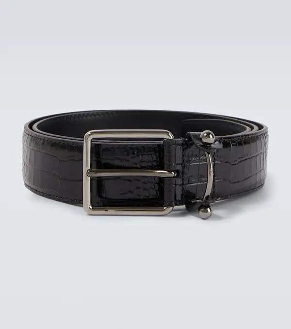 CHRISTIAN LOUBOUTIN Croc-effect Leather Belt - Black