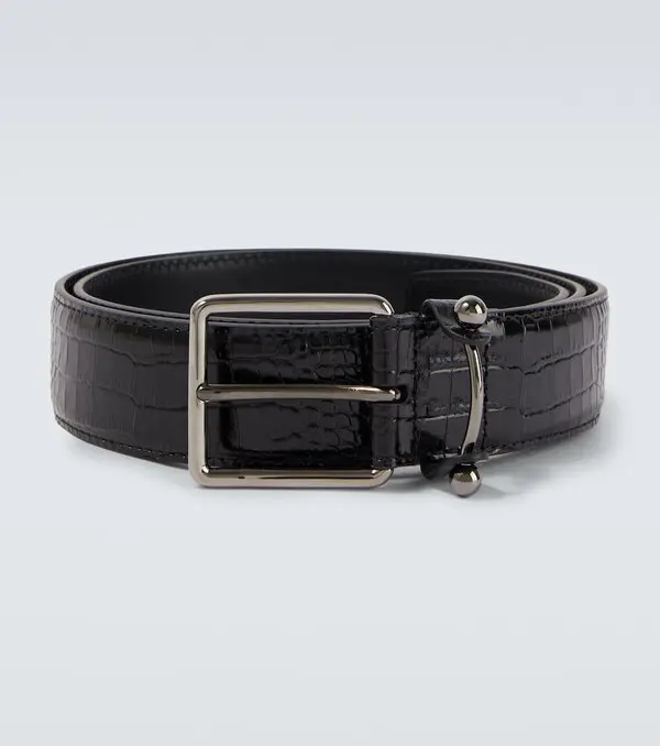 CHRISTIAN LOUBOUTIN Croc-effect Leather Belt - Black