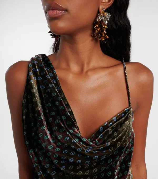Dries Van Noten Draped Printed Velvet Top