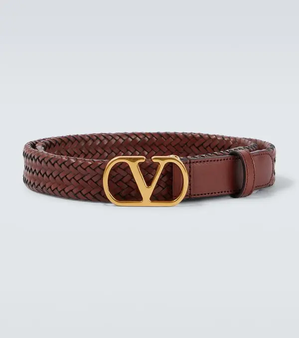 Valentino Garavani Vlogo Braided Leather Belt - Brown