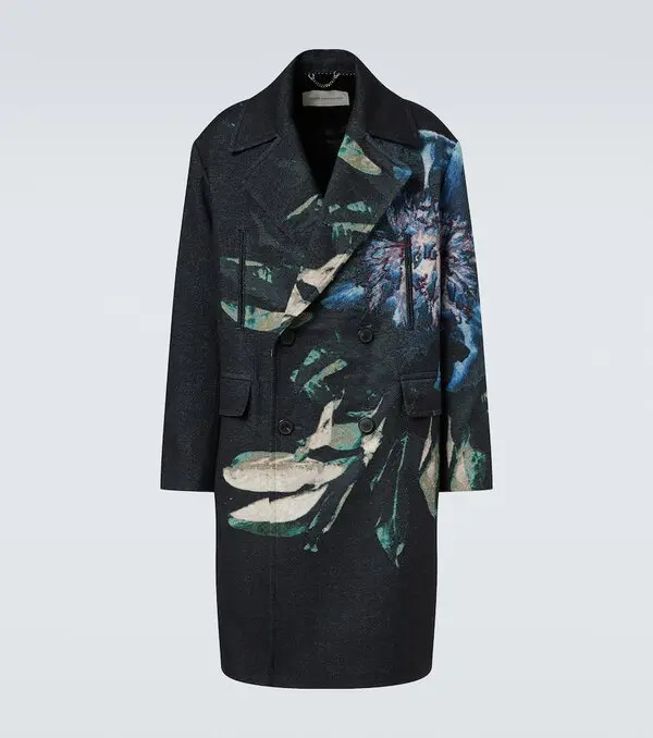 Dries Van Noten Double-breasted Printed Jacquard Coat