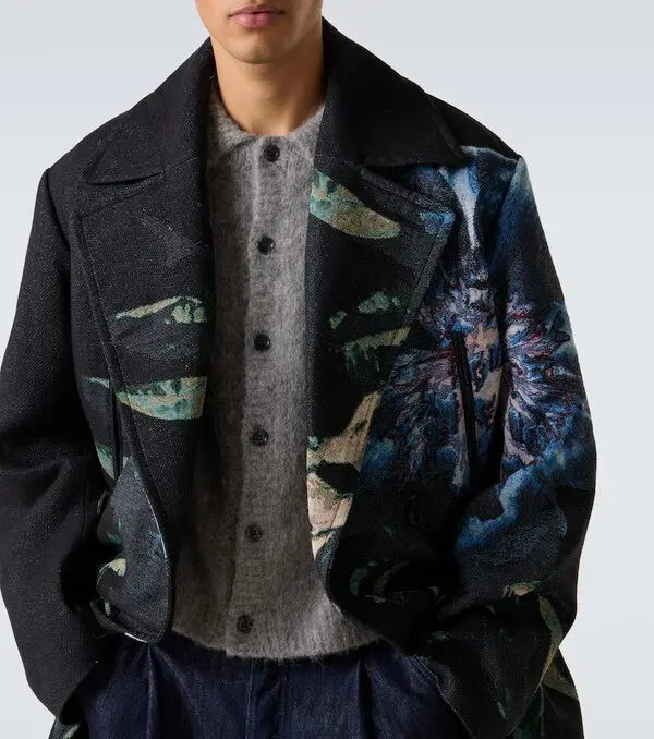Dries Van Noten Double-breasted Printed Jacquard Coat