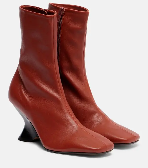 Dries Van Noten Leather Ankle Boots With Square Toe - Brown