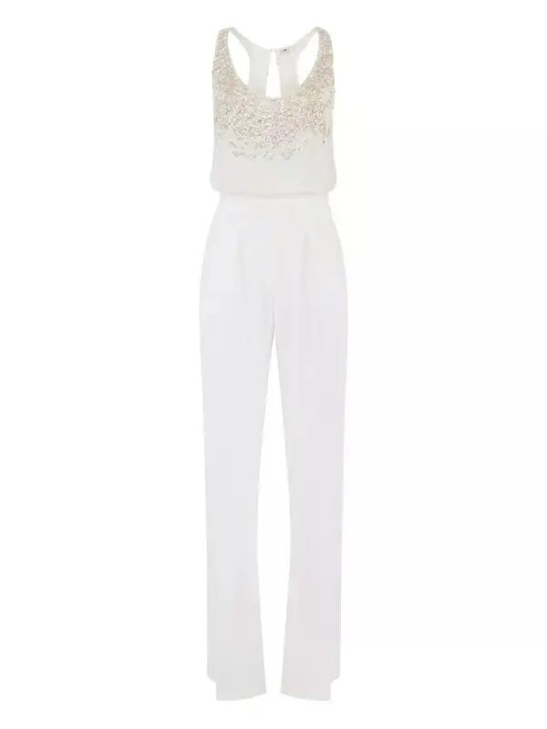 Elisabetta Franchi Crystal-embellished Georgette Jumpsuit - White