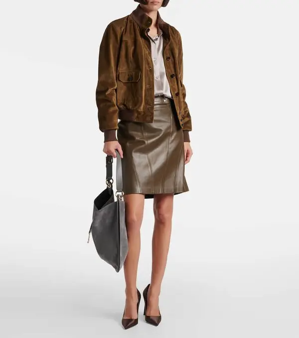TOM FORD Tara Large Suede Crossbody Bag - Grey