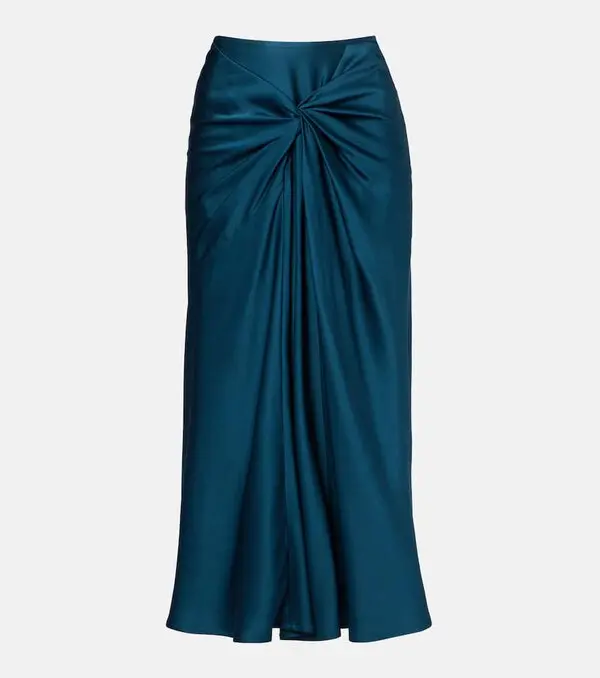 Dries Van Noten Gathered Satin Midi Skirt - Blue