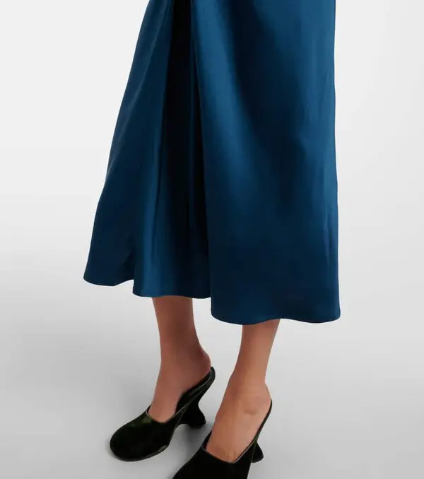 Dries Van Noten Gathered Satin Midi Skirt