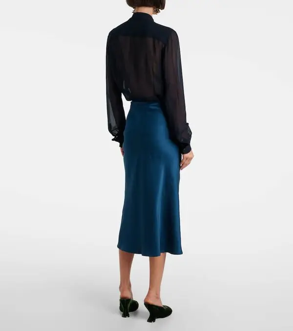 Dries Van Noten Gathered Satin Midi Skirt