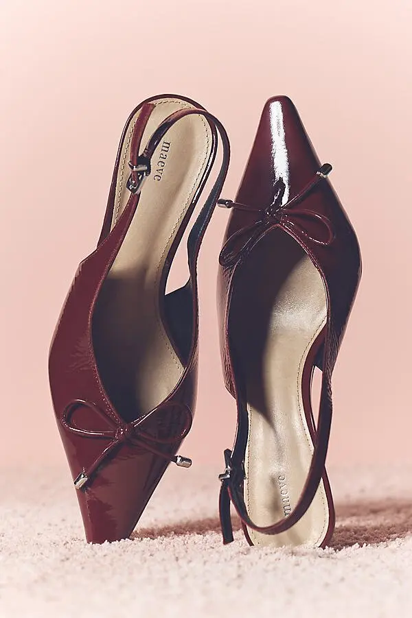 Maeve Pointed-toe Slingback Heels - Wine Patent