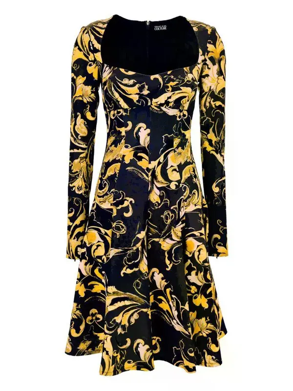 Versace Barocco-print Flared Mini Dress