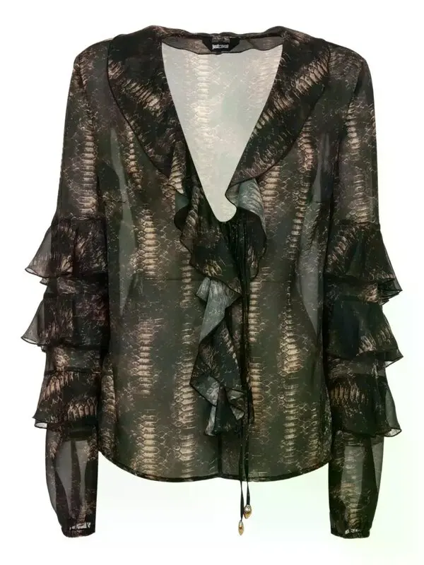 Just Cavalli Snake-print Ruffled Top