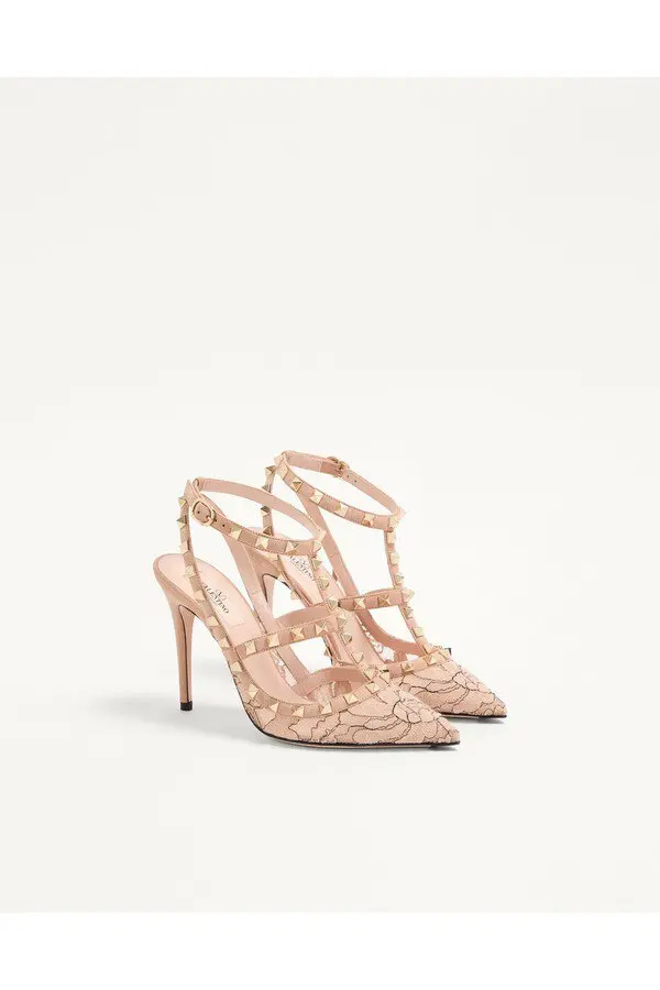 Valentino Garavani Rockstud Lace 100mm Pumps - Natural
