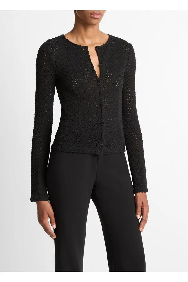 Vince Textural Cotton Knit Cardigan - Black