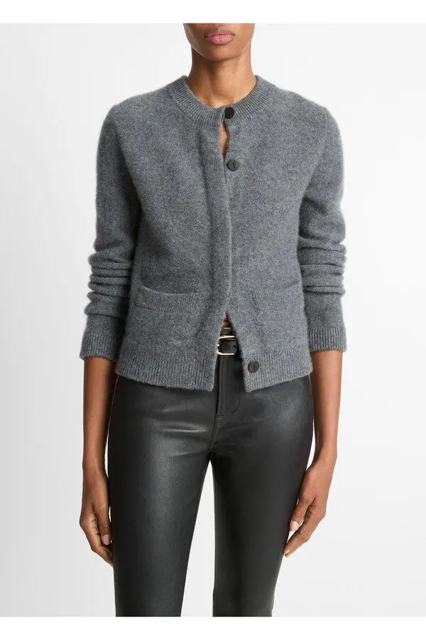 Vince Plush Cashmere Shrunken Cardigan - Gray