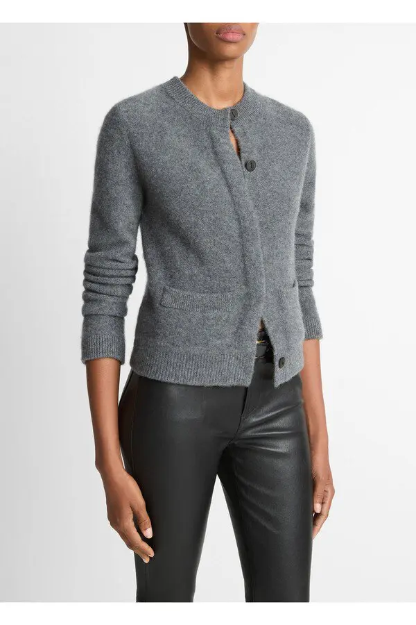 Vince Plush Cashmere Shrunken Cardigan - Gray