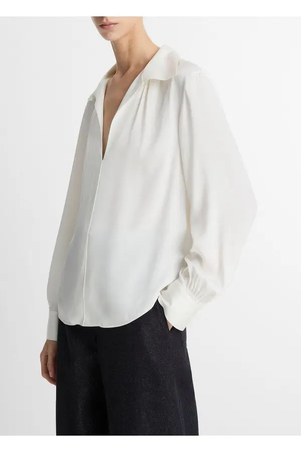 Vince Smocked Silk-blend Long-sleeve Blouse - White