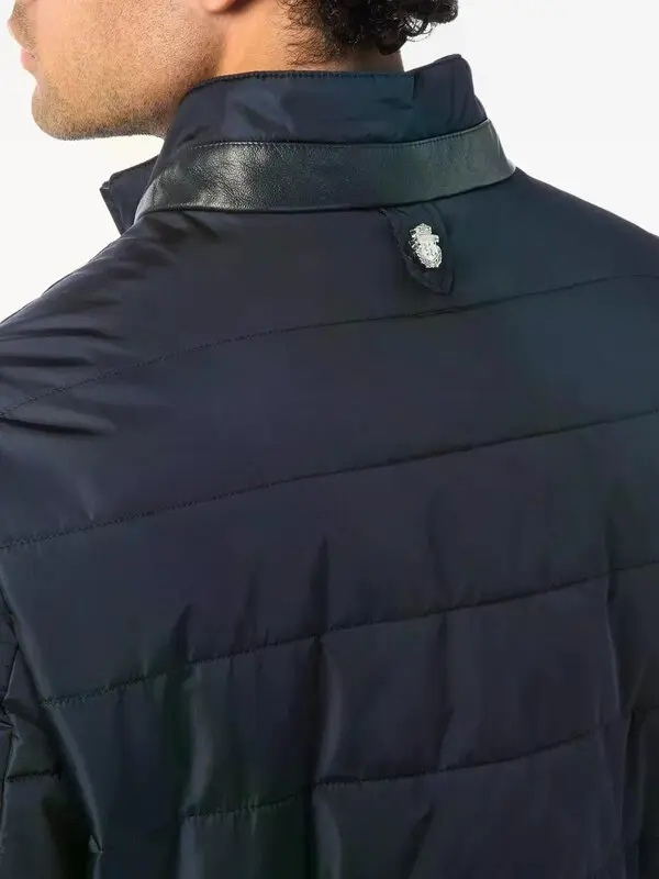 BILLIONAIRE Leather-trimmed Padded Jacket - Blue