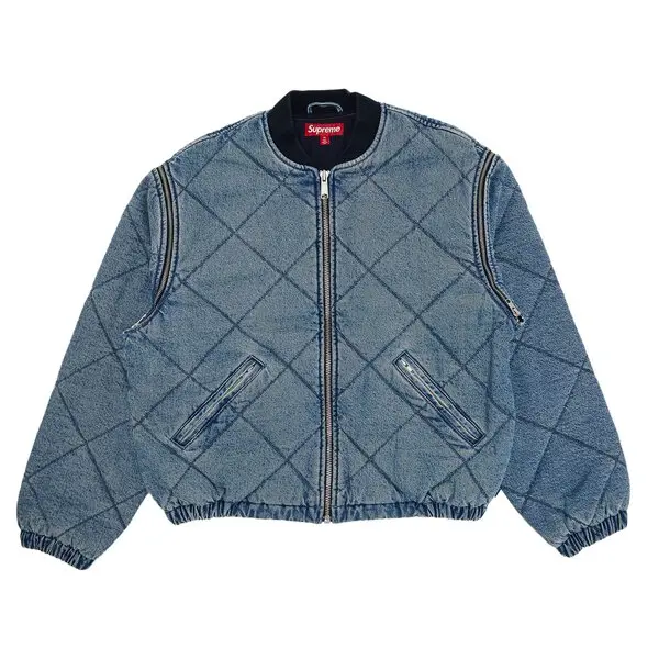 Supreme Zip-Off Sleeve Quilted Denim Bomber Jacket - Blue