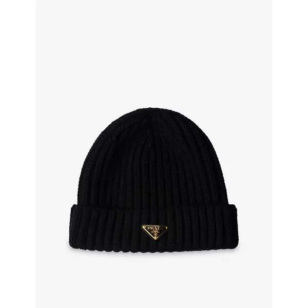 Prada Logo-embellished Knitted Wool Beanie - Black
